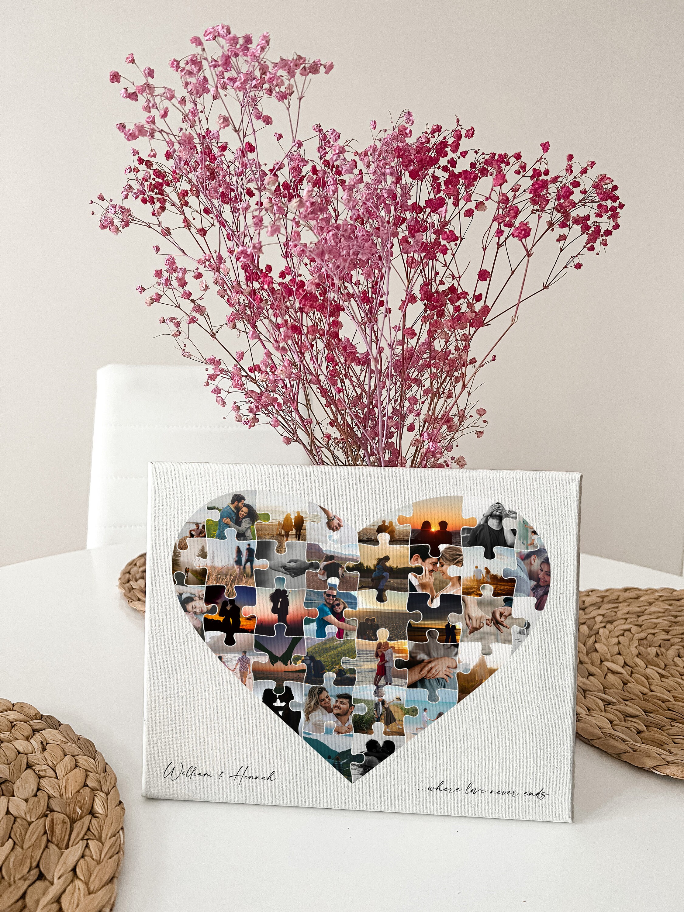 Heart Shape Collage Canvas, Anniversary Wall Art, Picture Frame ...