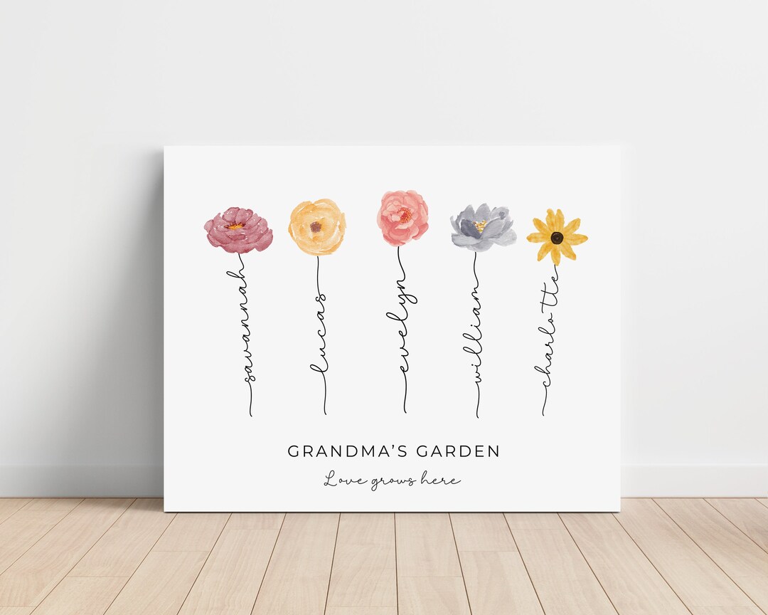 Custom Gift for Grandma, Personalized Grandma's Garden Print, Flower ...
