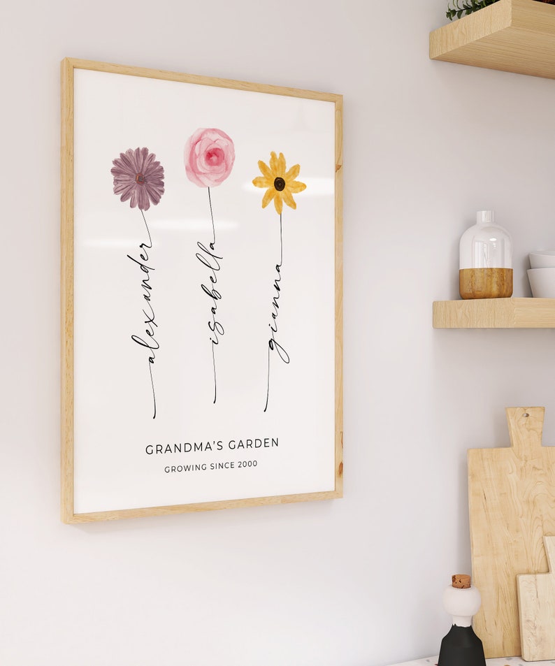 Personalized Grandma's Garden Canvas, Flower Stem Name Print, Custom ...