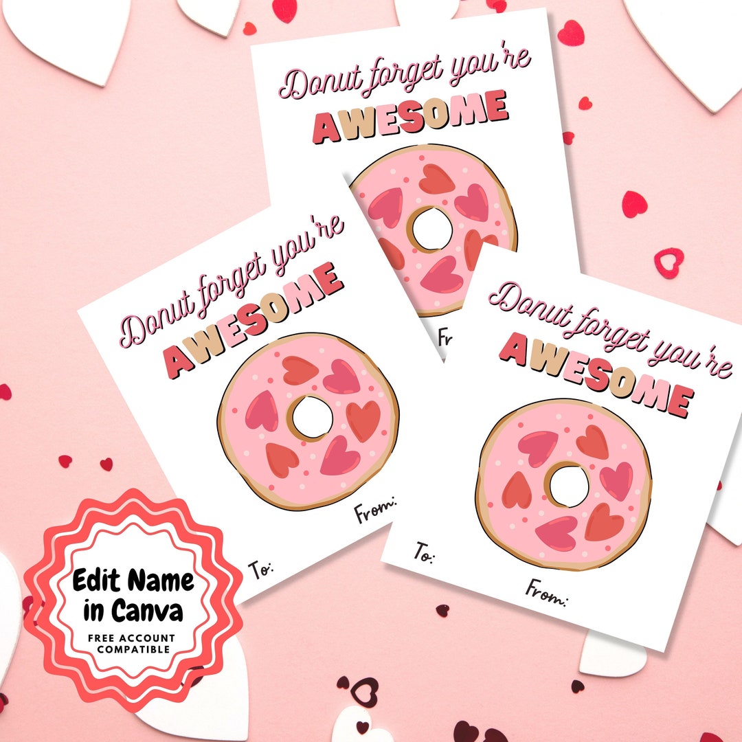 Donut Valentine Tag Classroom Valentine's Day Gift Label Donut Kids ...