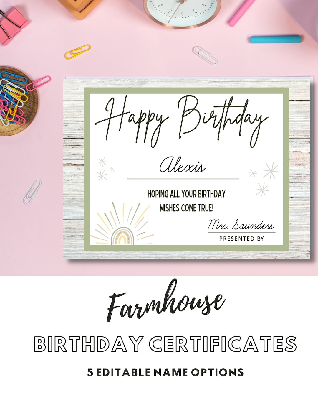 Farmhouse Happy Birthday Certificate, Happy Birthday Award, Certificate ...