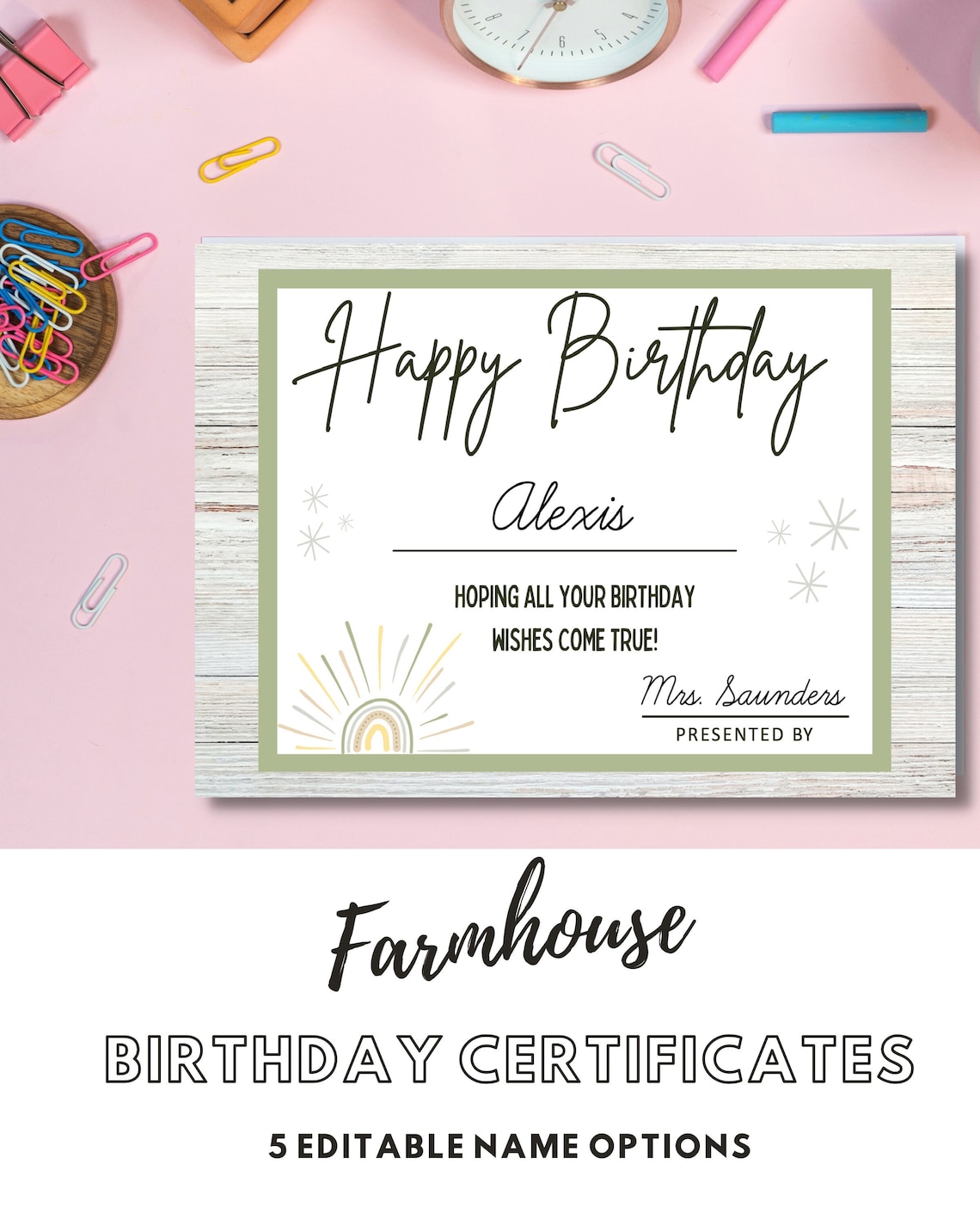 Farmhouse Happy Birthday Certificate, Happy Birthday Award, Certificate ...