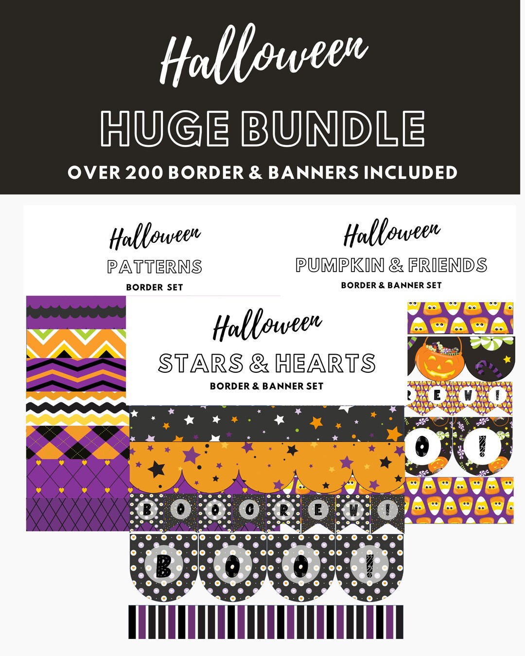 HUGE Bundle OVER 200 Banner and Border Halloween Bulletin Board Borders ...