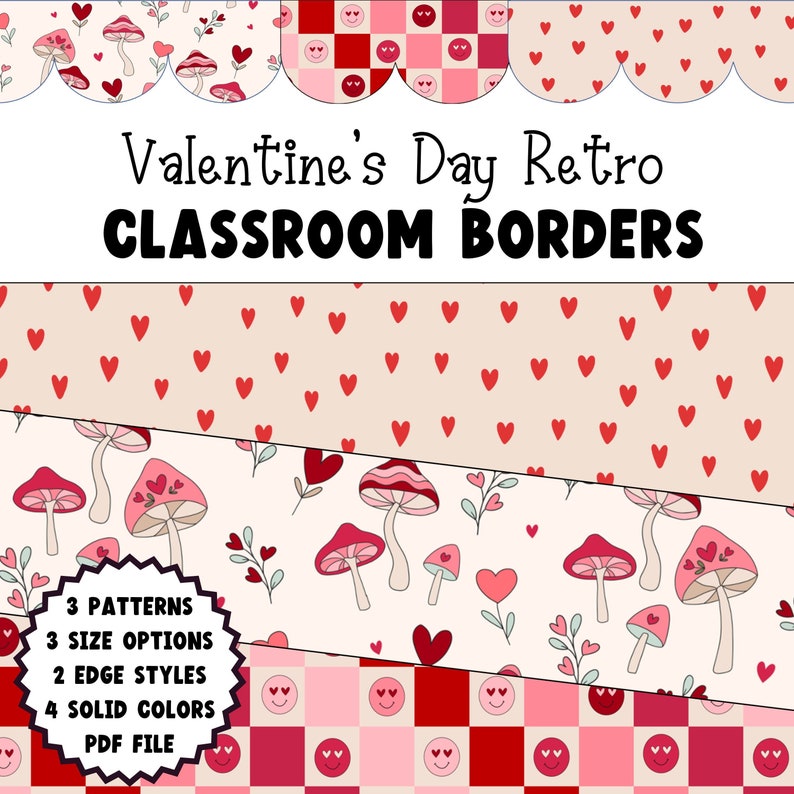 February Bulletin Board Funky Retro Borders Valentines Day Bulletin ...