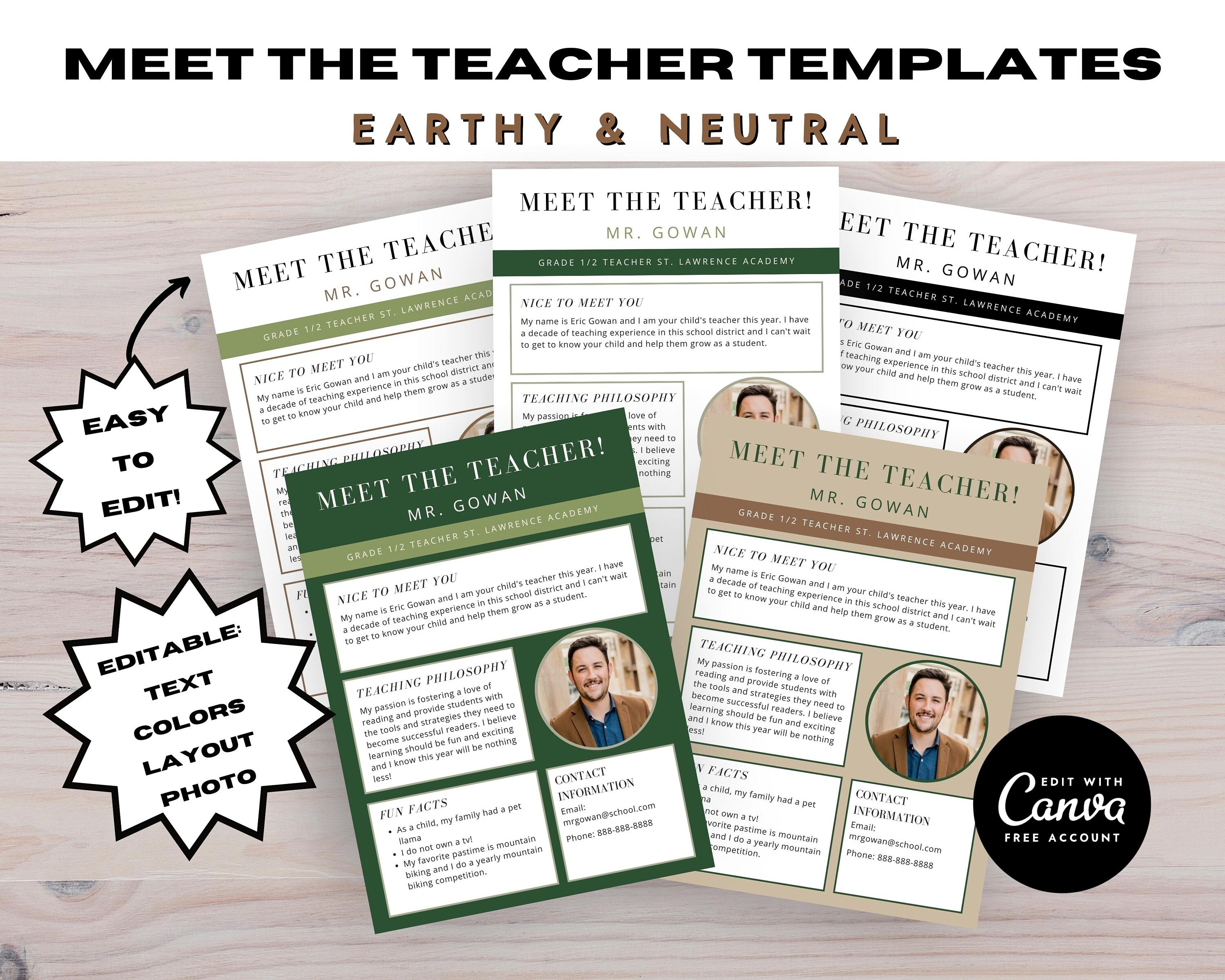 Earthy Classroom Theme | Professional Meet the Teacher | Editable ...