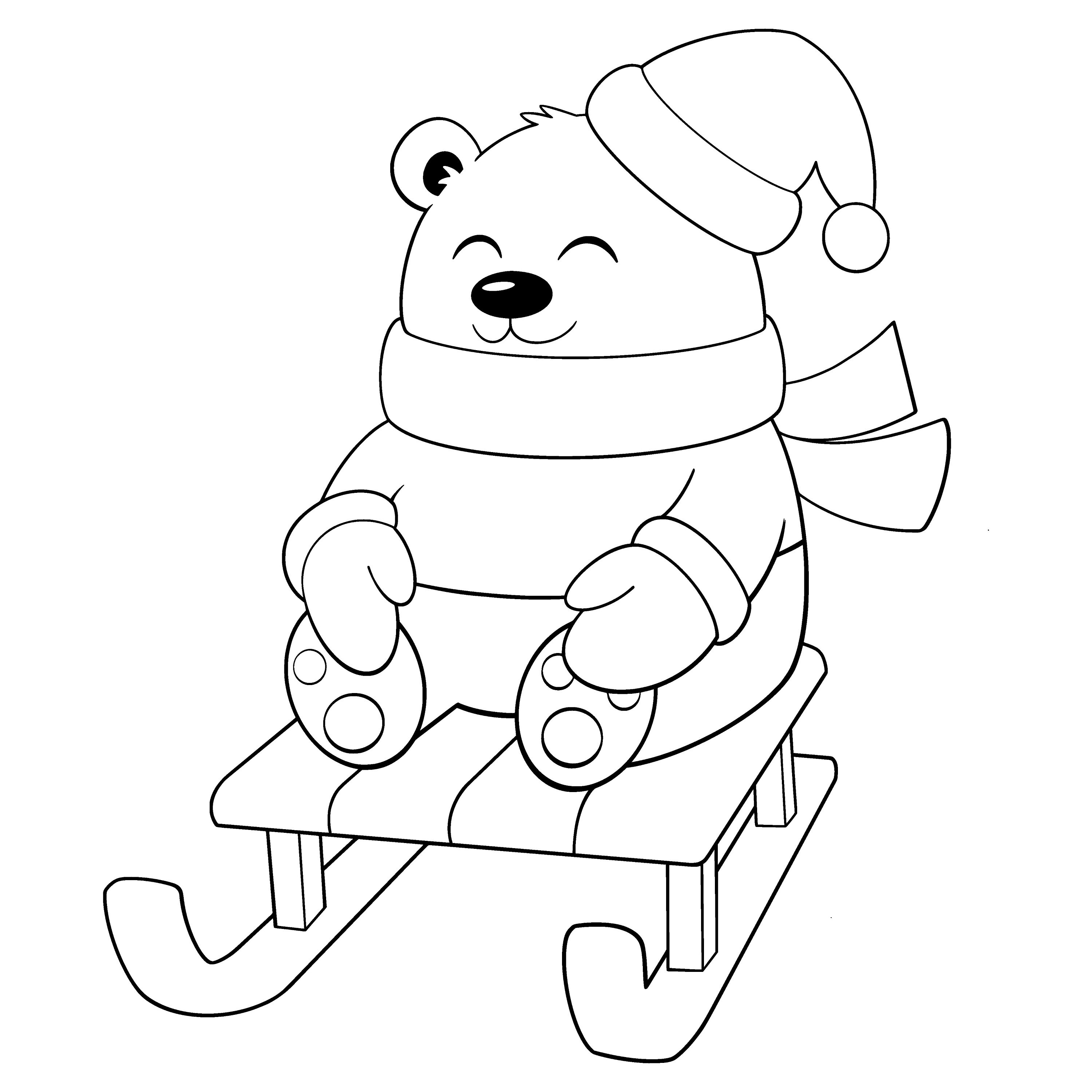 Cute Polar Bear Sledding,polar Bear Svg,christmas Color Page,christmas ...
