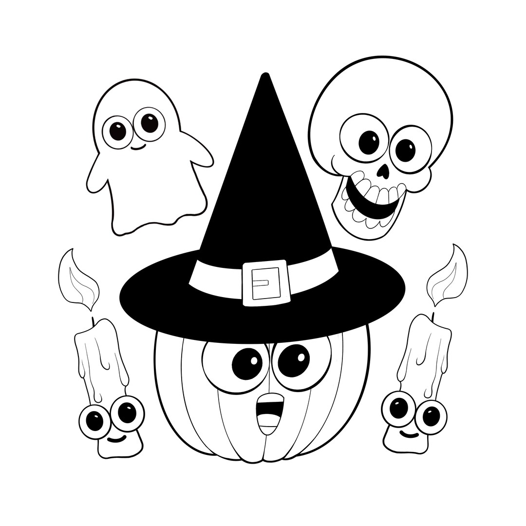 Cute Halloween Character Bundle, Halloween Color Page, Halloween Cricut ...