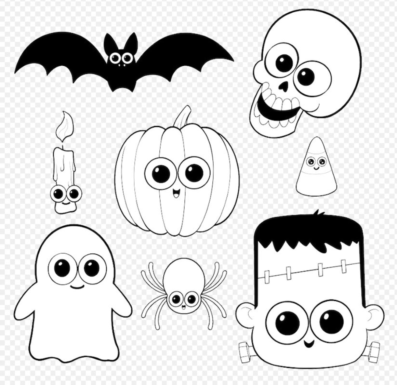 Cute Halloween Character Bundle, Cute Frankenstein SVG, Halloween Color ...