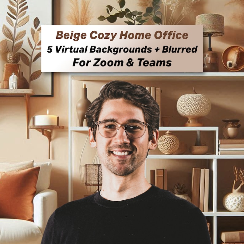 Beige Cozy Home Office Zoom Background Bundle Professional Virtual ...