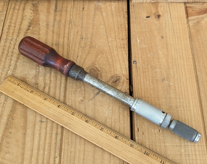 Hand Push Drill Ratcheting Spiral Screwdriver Maroon Wood Handle ...
