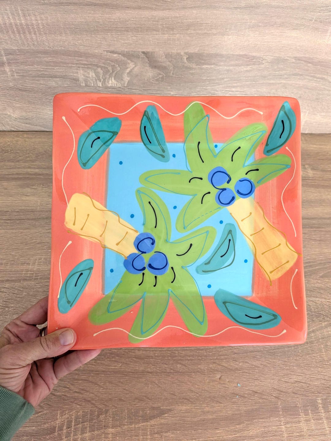 Palm Trees 10" Square Plate, Susan Painter Pottery - Whimsical Colorful ...