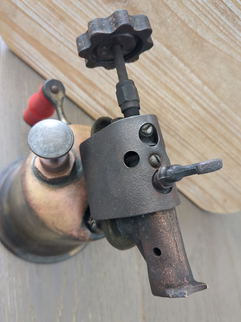 Antique Brass Hand Railroad Blow Torch With Red Wood Handle. Vintage ...