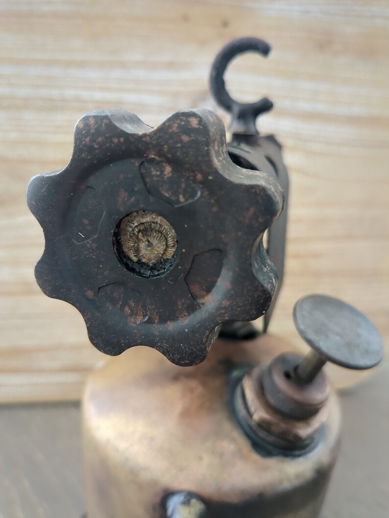 Antique Brass Hand Railroad Blow Torch With Red Wood Handle. Vintage ...