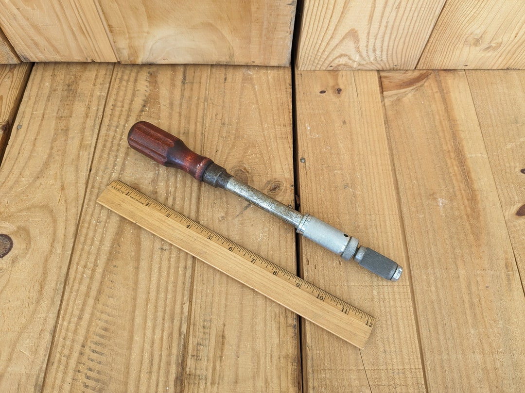 Hand Push Drill Ratcheting Spiral Screwdriver Maroon Wood Handle ...