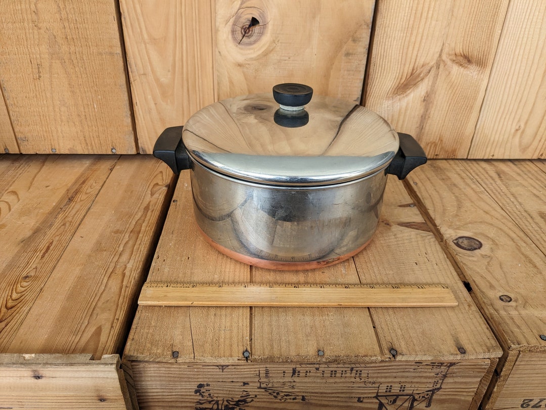 REVERE WARE 4 Quart Copper Clad Bottom Stainless Steel Stock Pot With ...