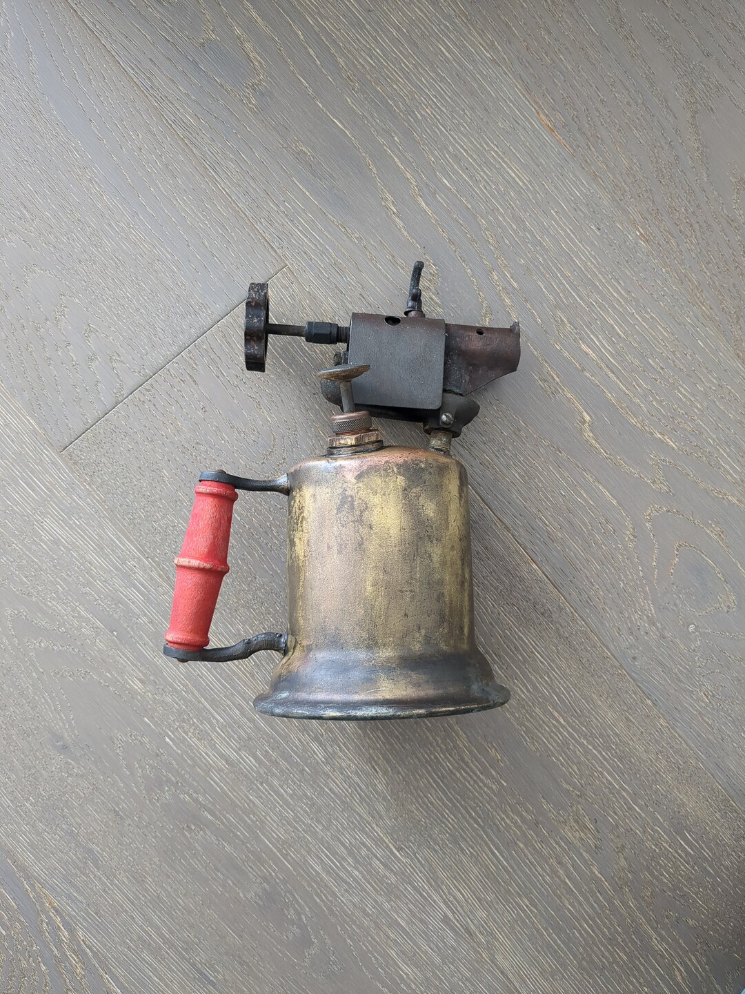 Antique Brass Hand Railroad Blow Torch With Red Wood Handle. Vintage ...