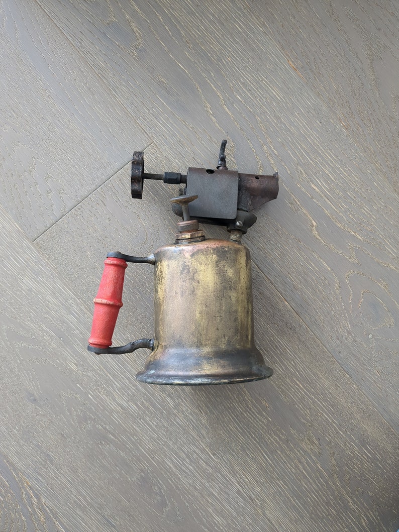 Antique Brass Hand Railroad Blow Torch With Red Wood Handle. Vintage ...