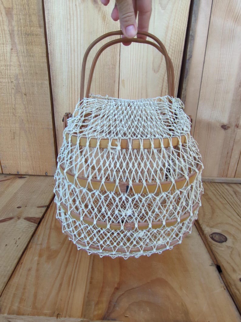Vintage Japanese Collapsible Fishing Net Bamboo Basket Handbag. Retro ...