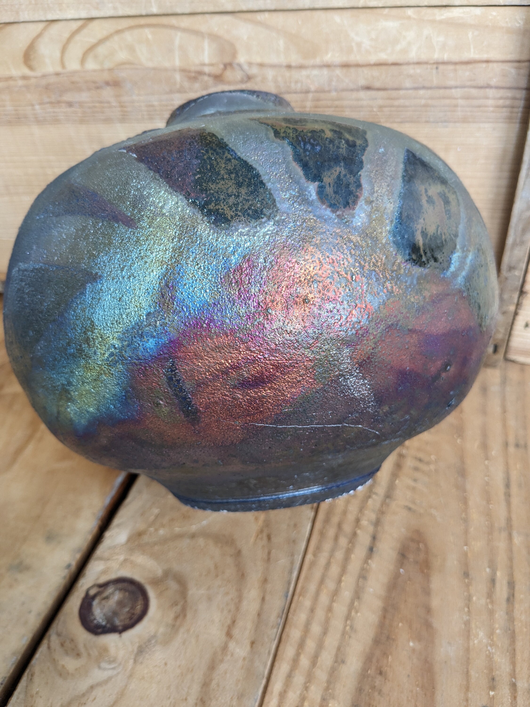 MARTY MARCUS Signed Studio Art Pottery Vase 9 Round. Textured Dual ...