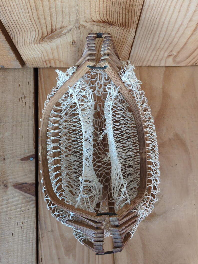 Vintage Japanese Collapsible Fishing Net Bamboo Basket Handbag. Retro ...