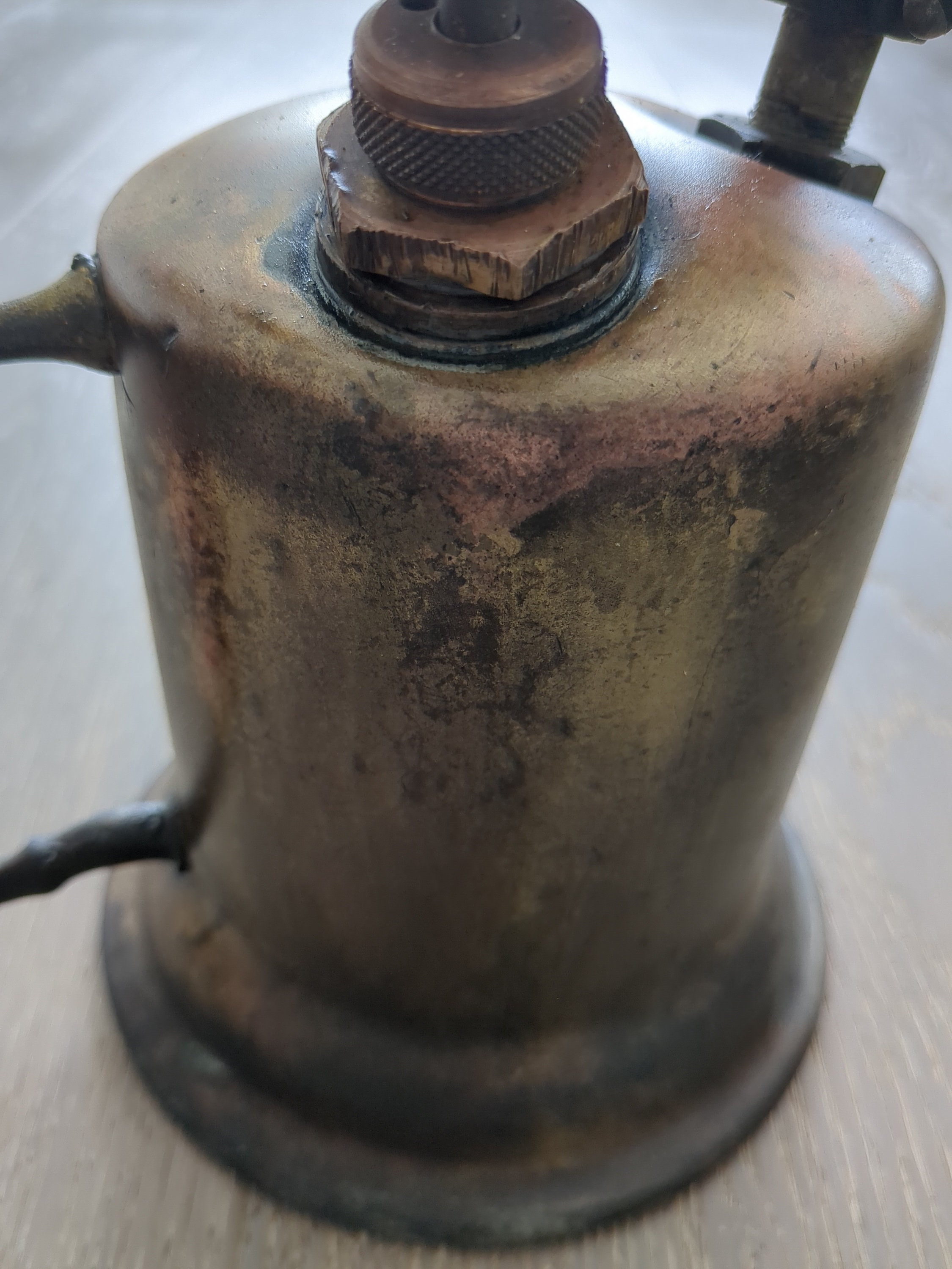 Antique Brass Hand Railroad Blow Torch With Red Wood Handle. Vintage ...