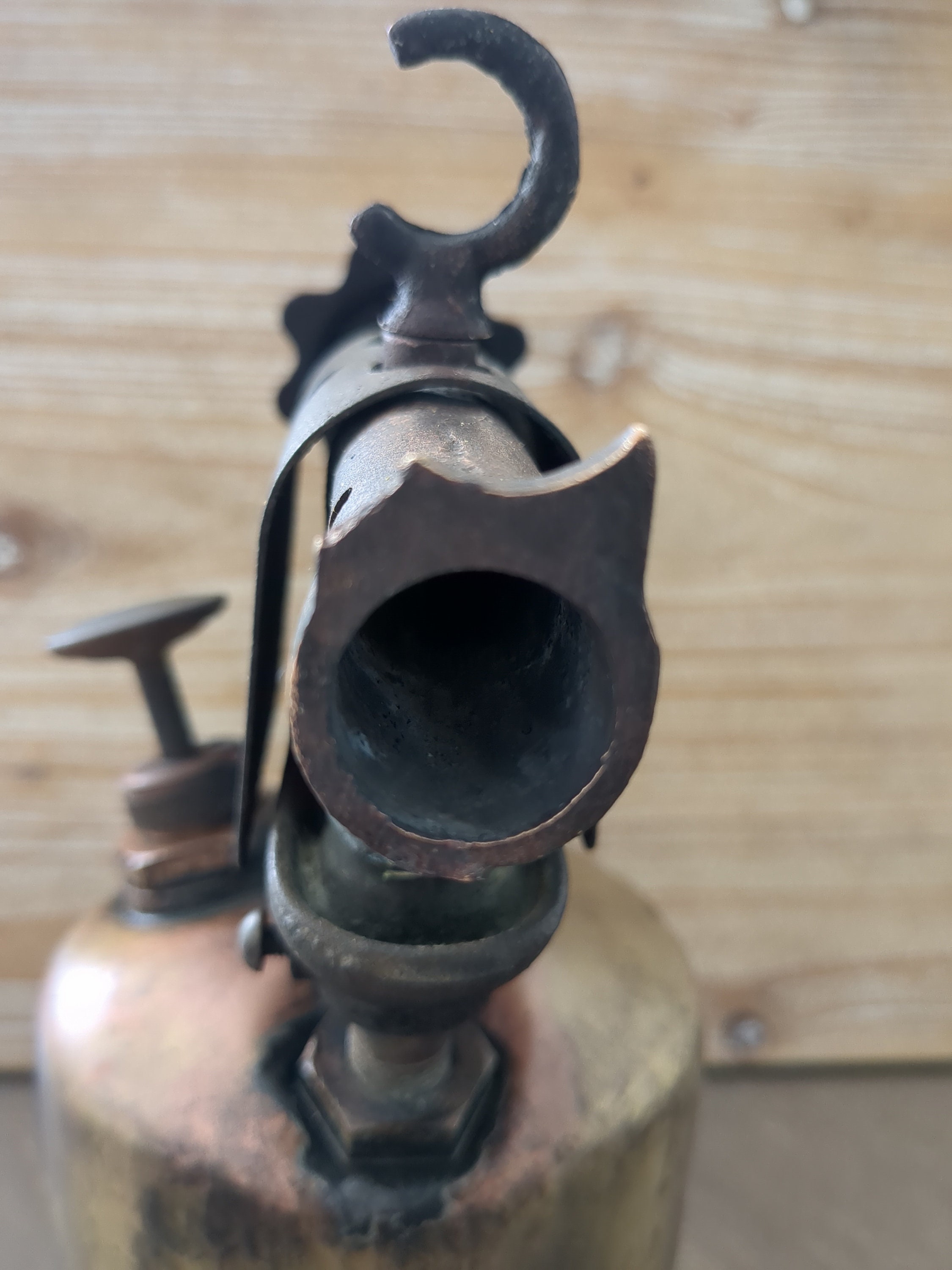 Antique Brass Hand Railroad Blow Torch With Red Wood Handle. Vintage ...