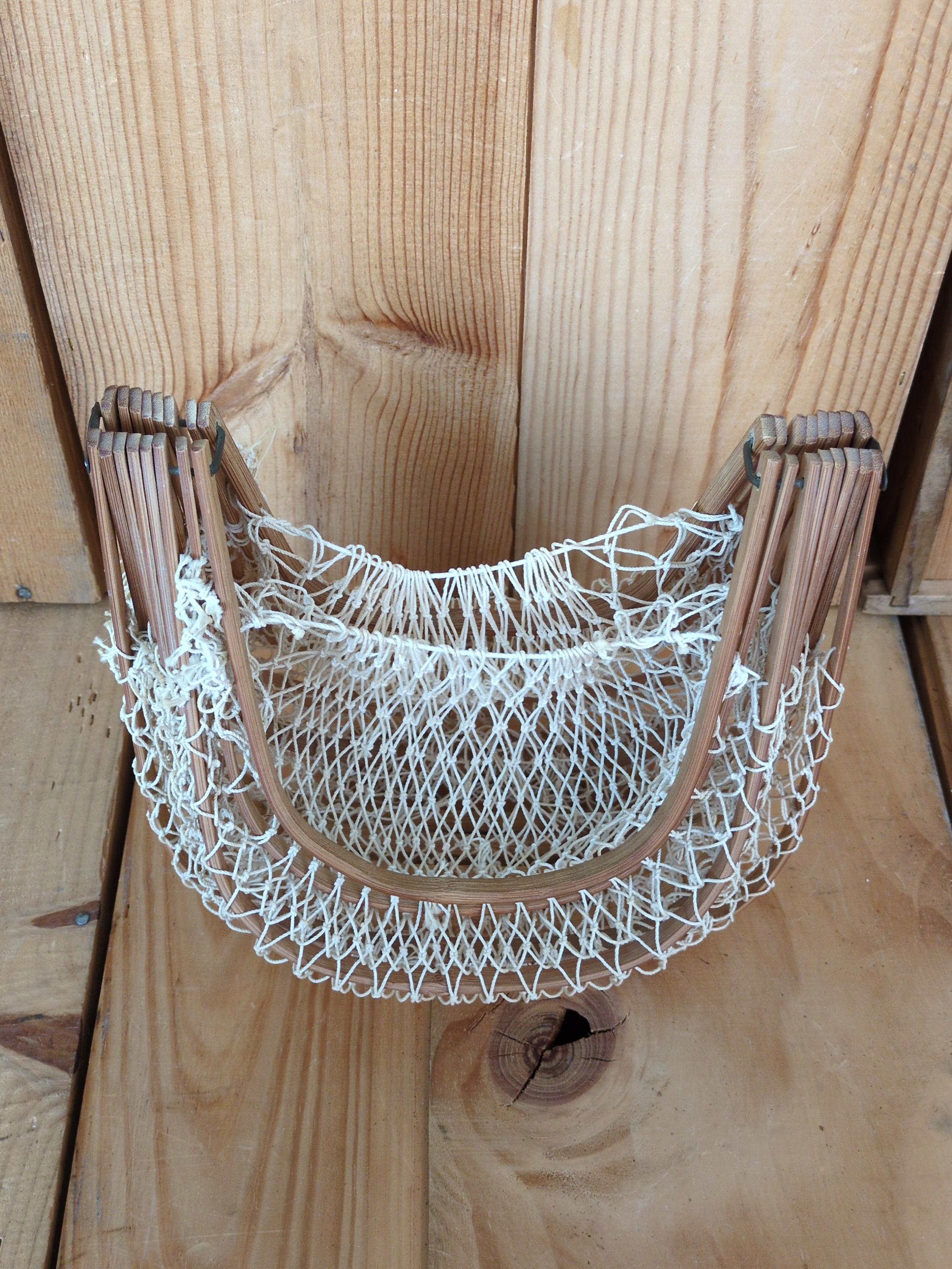 Vintage Japanese Collapsible Fishing Net Bamboo Basket Handbag. Retro ...