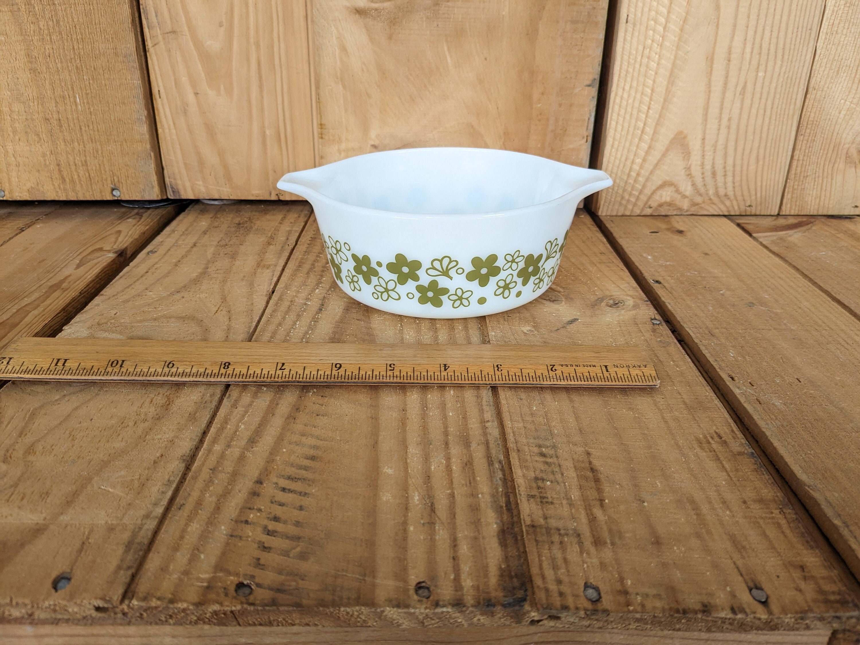 Vintage Pyrex 1.5 Pint 472 Crazy Daisy Green on White Casserole With ...