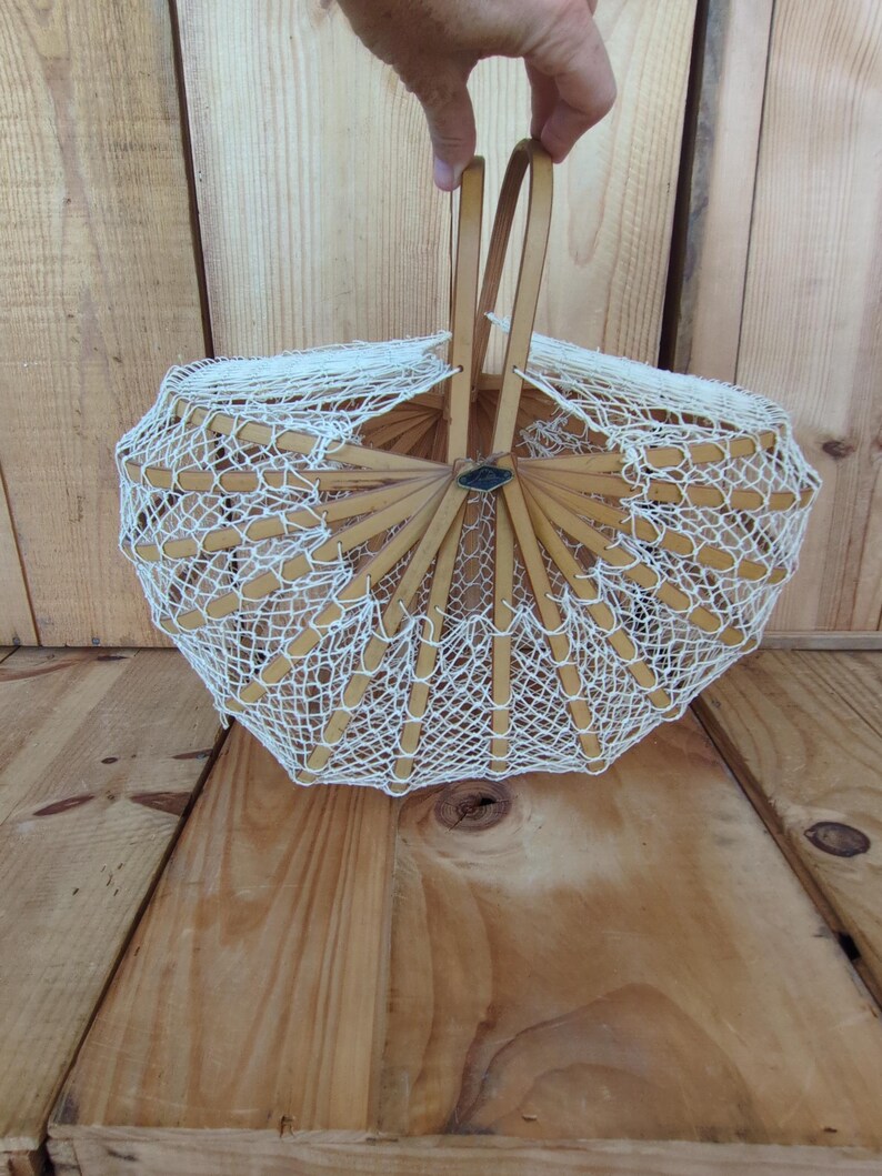 Vintage Japanese Collapsible Fishing Net Bamboo Basket Handbag. Retro ...