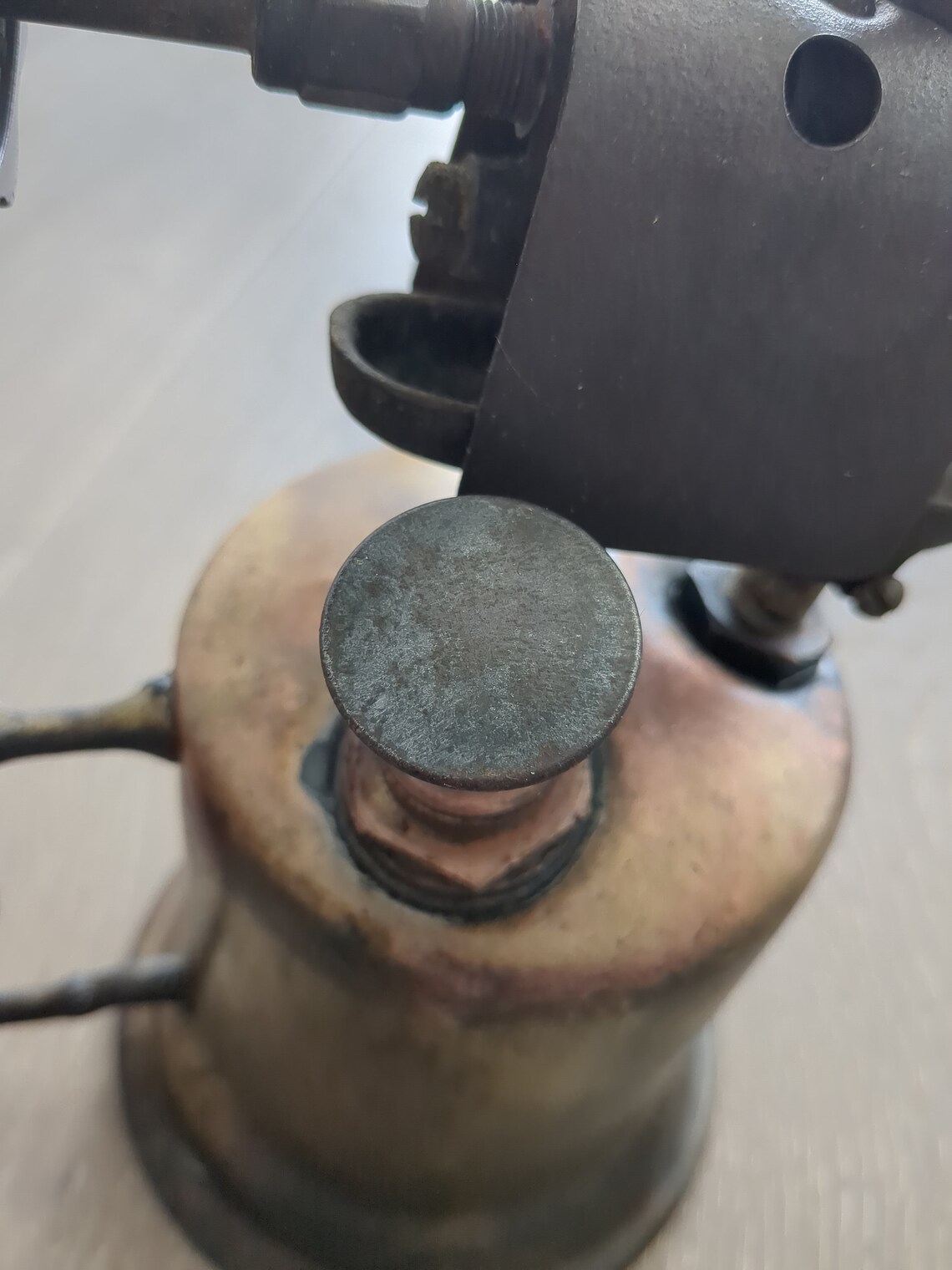 Antique Brass Hand Railroad Blow Torch With Red Wood Handle. Vintage ...