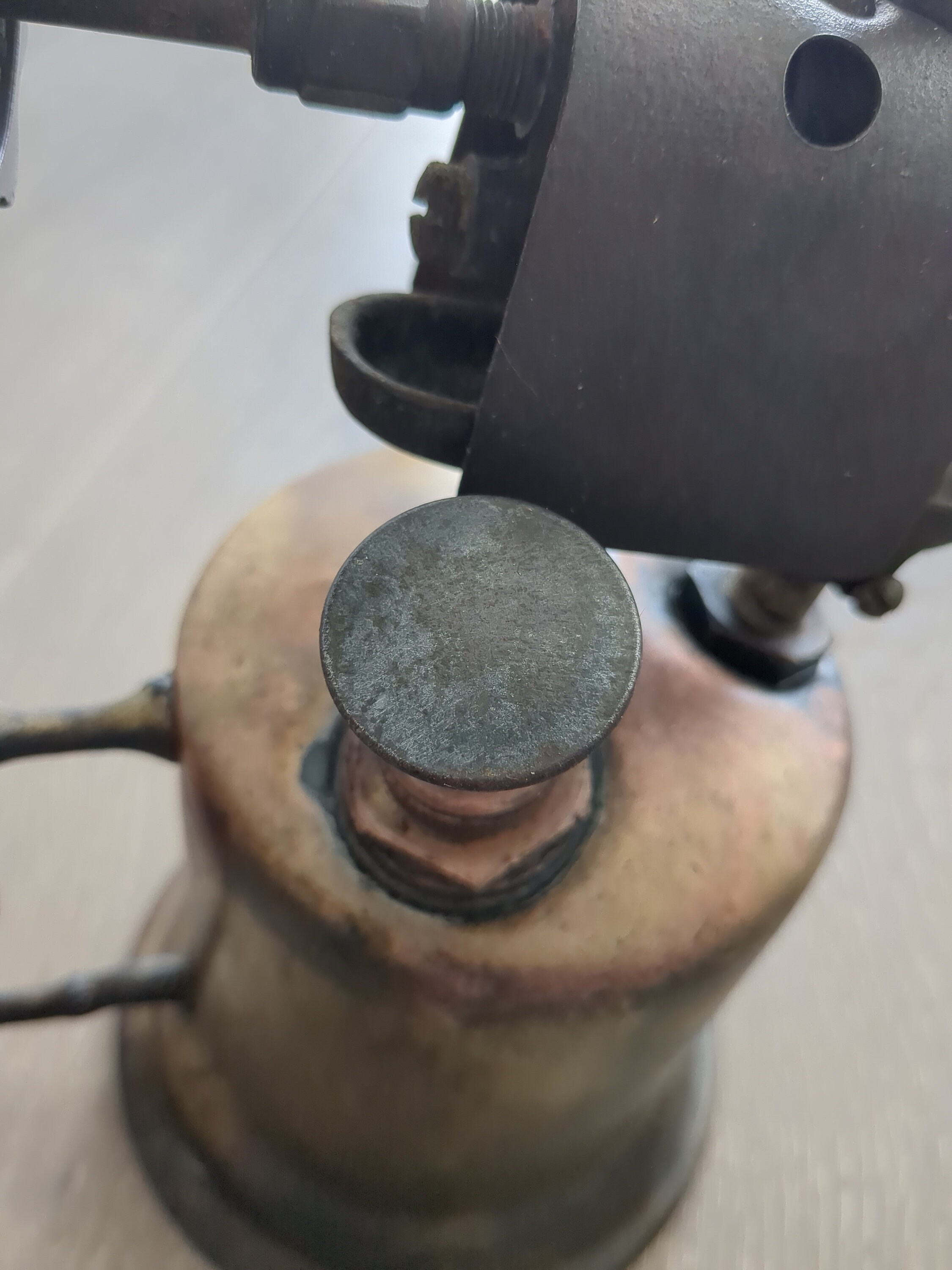 Antique Brass Hand Railroad Blow Torch With Red Wood Handle. Vintage ...