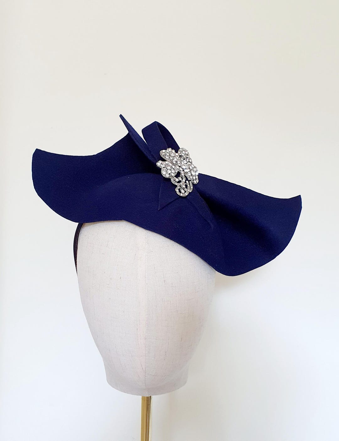 Vintage Style Navy Blue Felt Half Hat: 40s 50s Wedding Headwear - Etsy