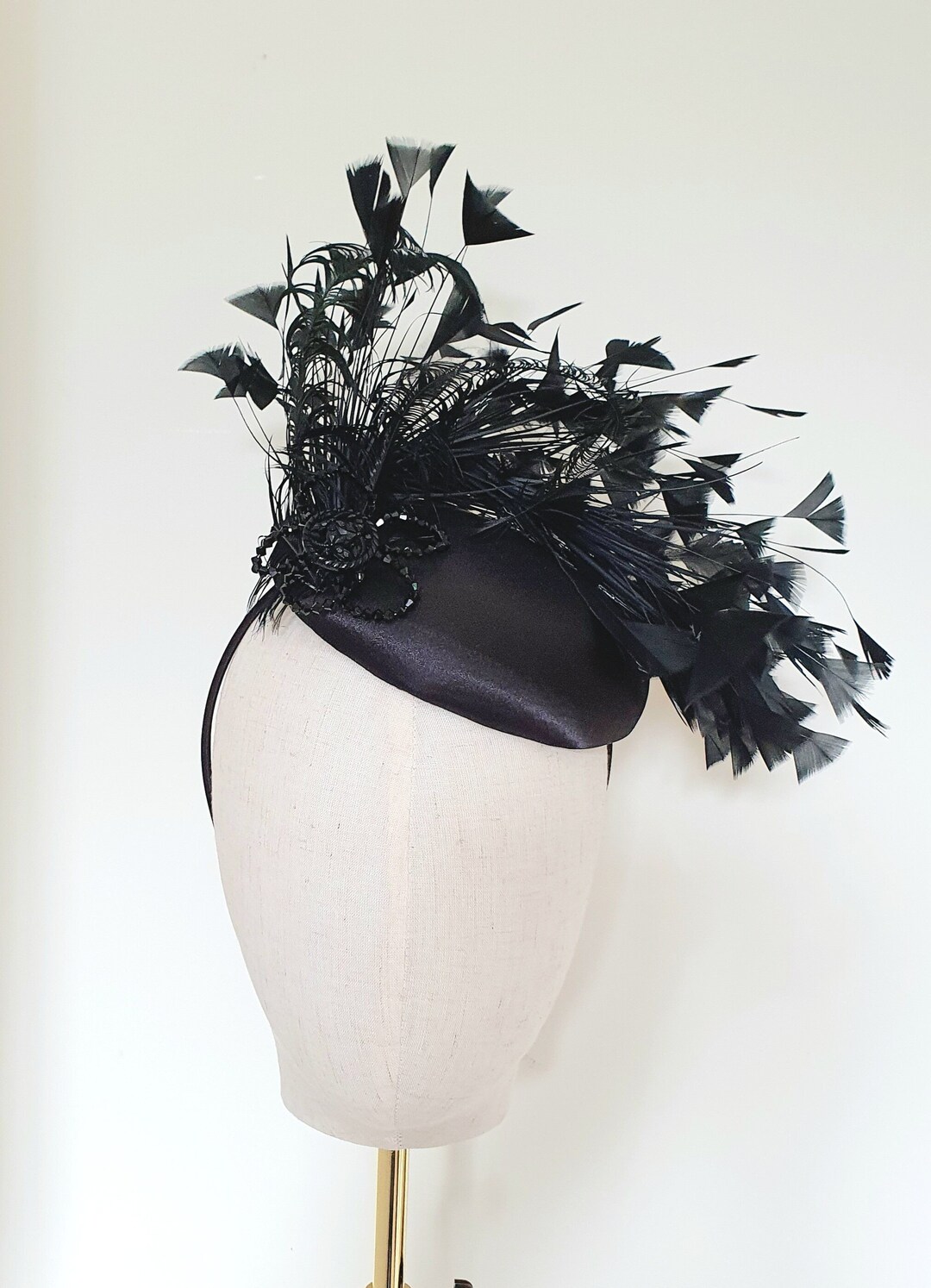 Black Feather Round Fascinator Hatinator Wedding Races Headwear Special ...