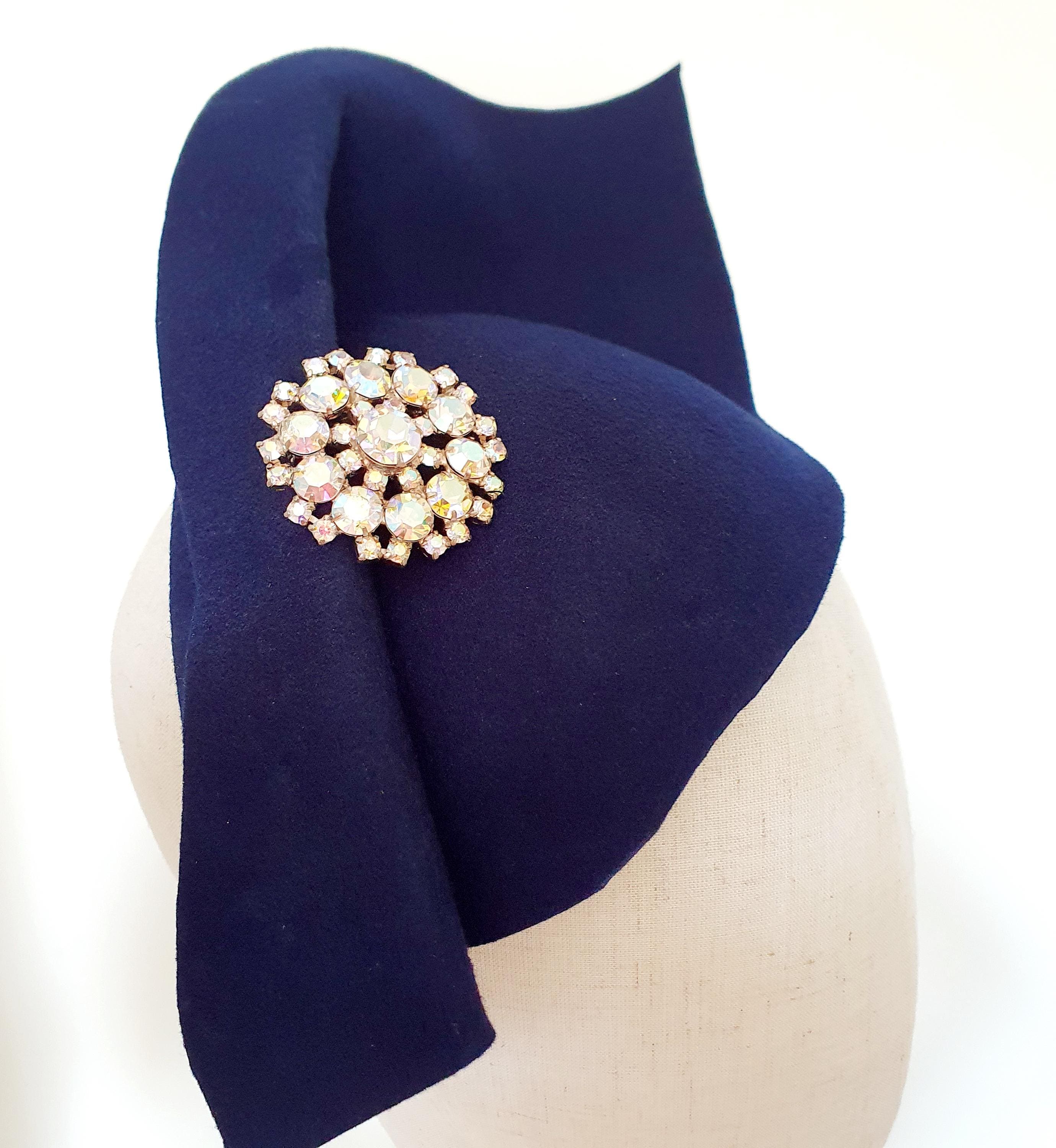 Vintage Style Navy Blue Felt Half Hat: 40s 50s Wedding Headwear - Etsy