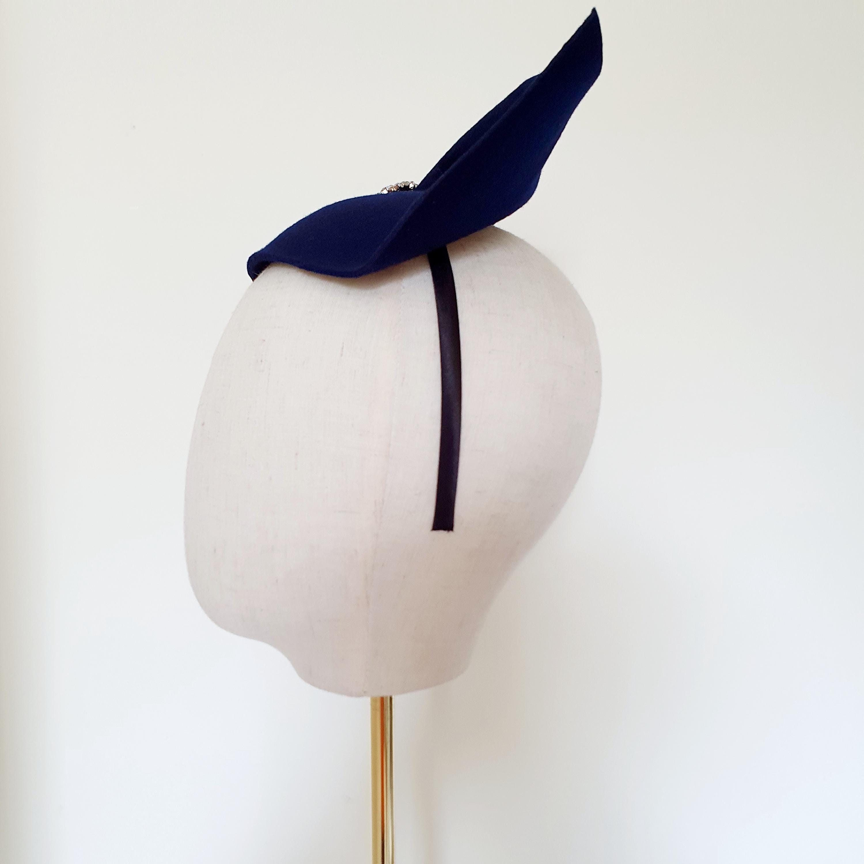Vintage Style Navy Blue Felt Half Hat: 40s 50s Wedding Headwear - Etsy