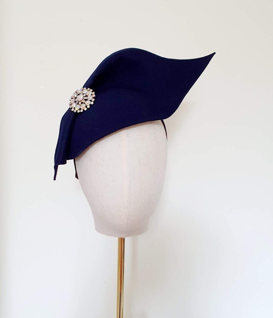 Vintage Style Navy Blue Felt Half Hat: 40s 50s Wedding Headwear - Etsy