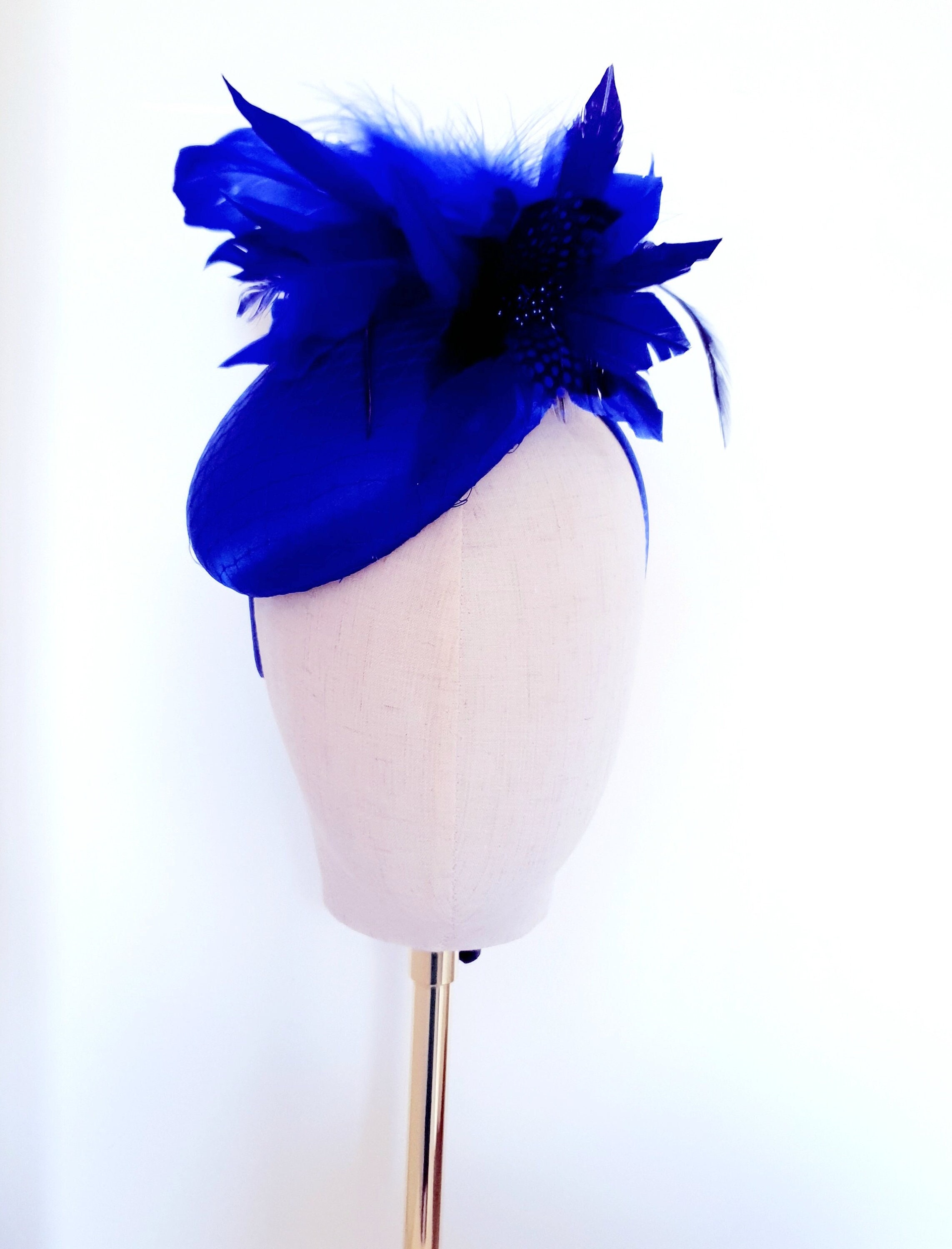 Royal Blue Cobalt Blue Feathers Round Fascinator Hatinator Wedding ...