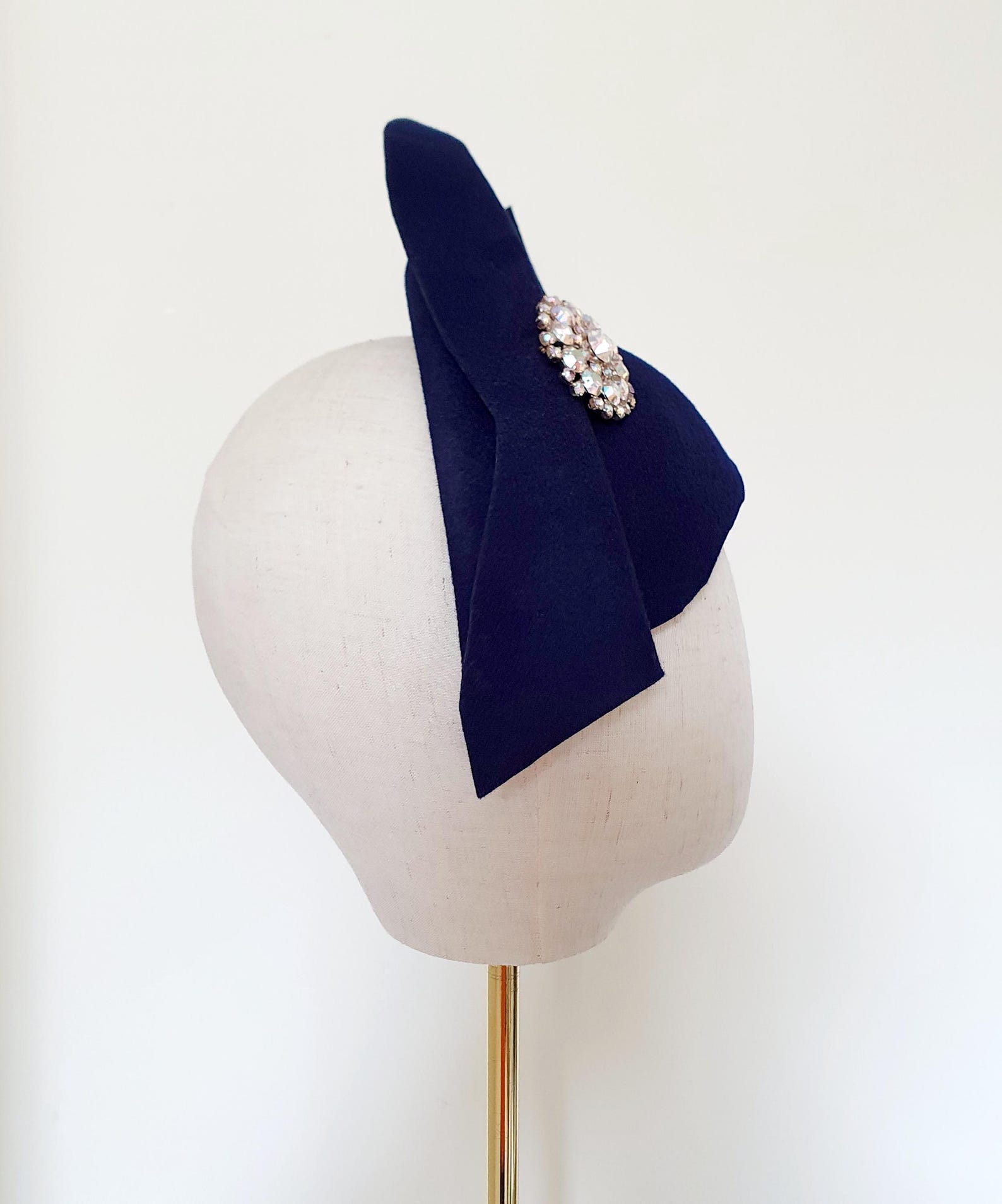 Vintage Style Navy Blue Felt Half Hat: 40s 50s Wedding Headwear - Etsy