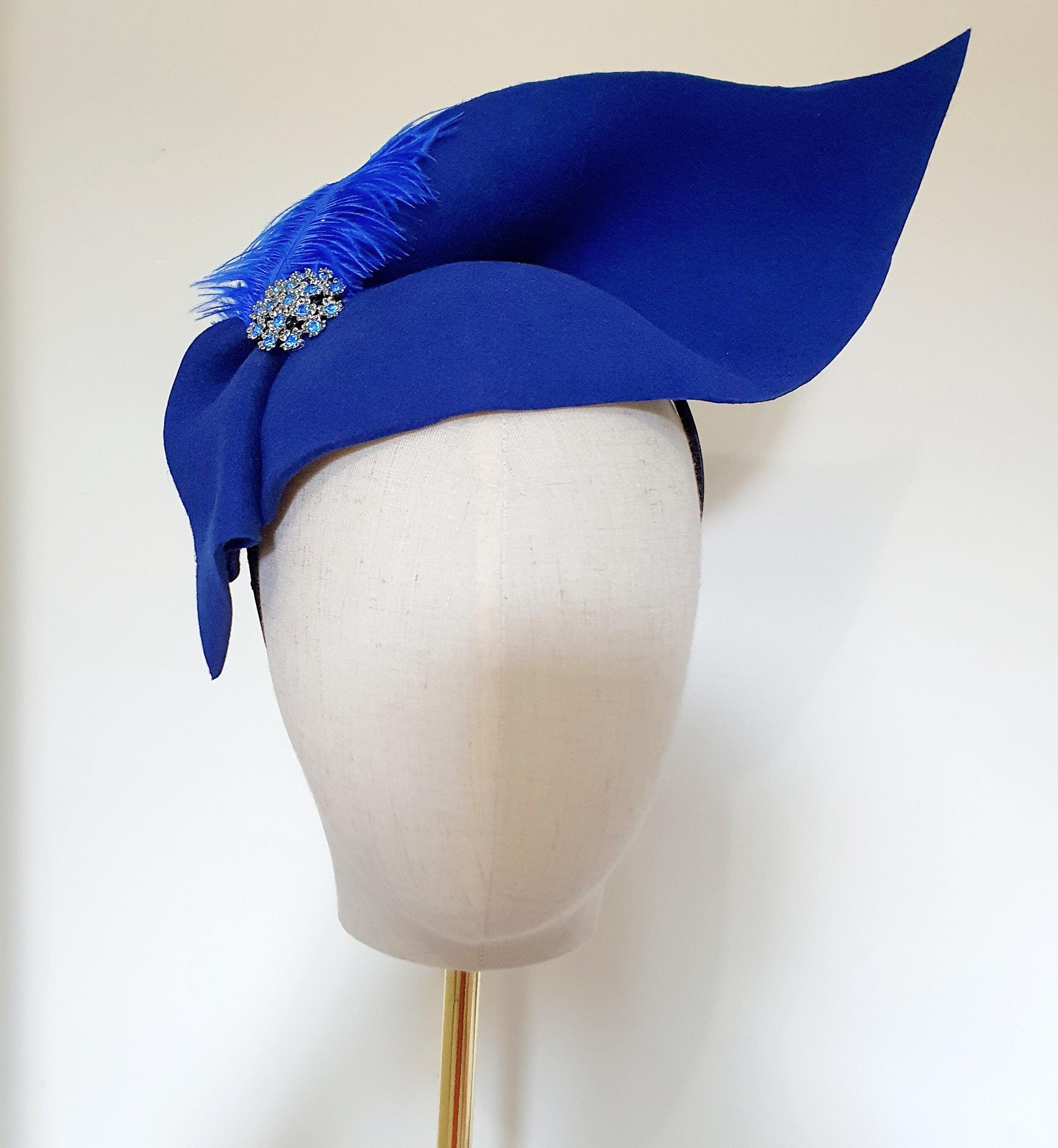 Royal Blue Cobalt Blue 40s 50s Vintage Style Felt Half Hat Occasion Hat ...