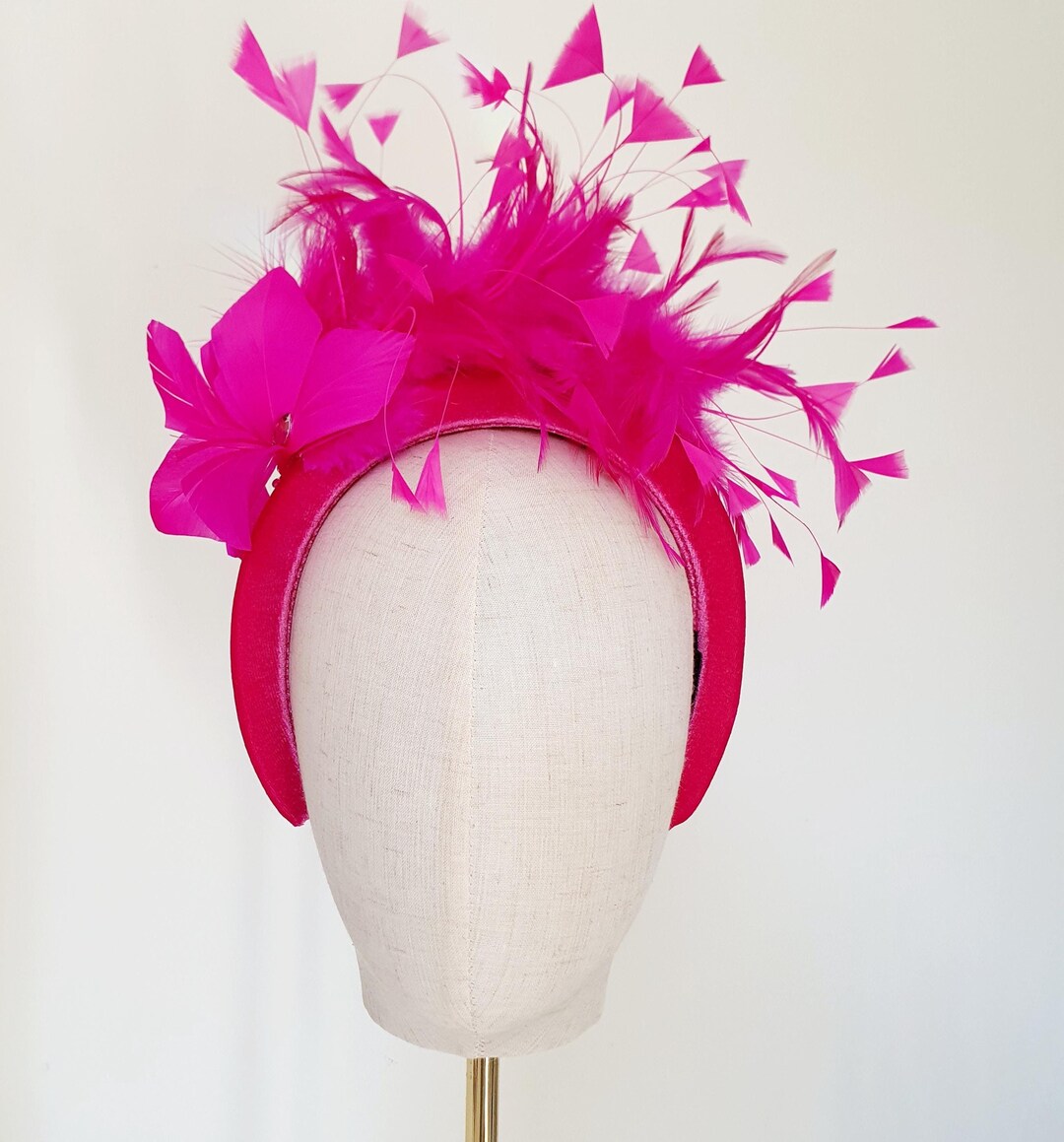 Fuchsia Cerise Magenta Hot Pink Feather Padded Velvet Headband ...