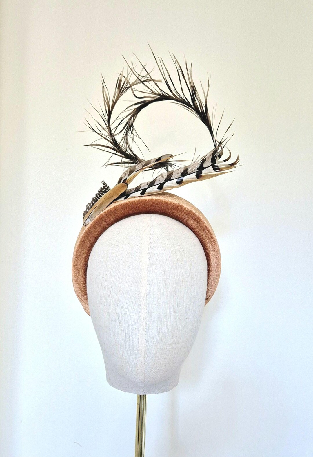 Pheasant Feather Velvet Headband: Bronze Brown Wedding Fascinator - Etsy