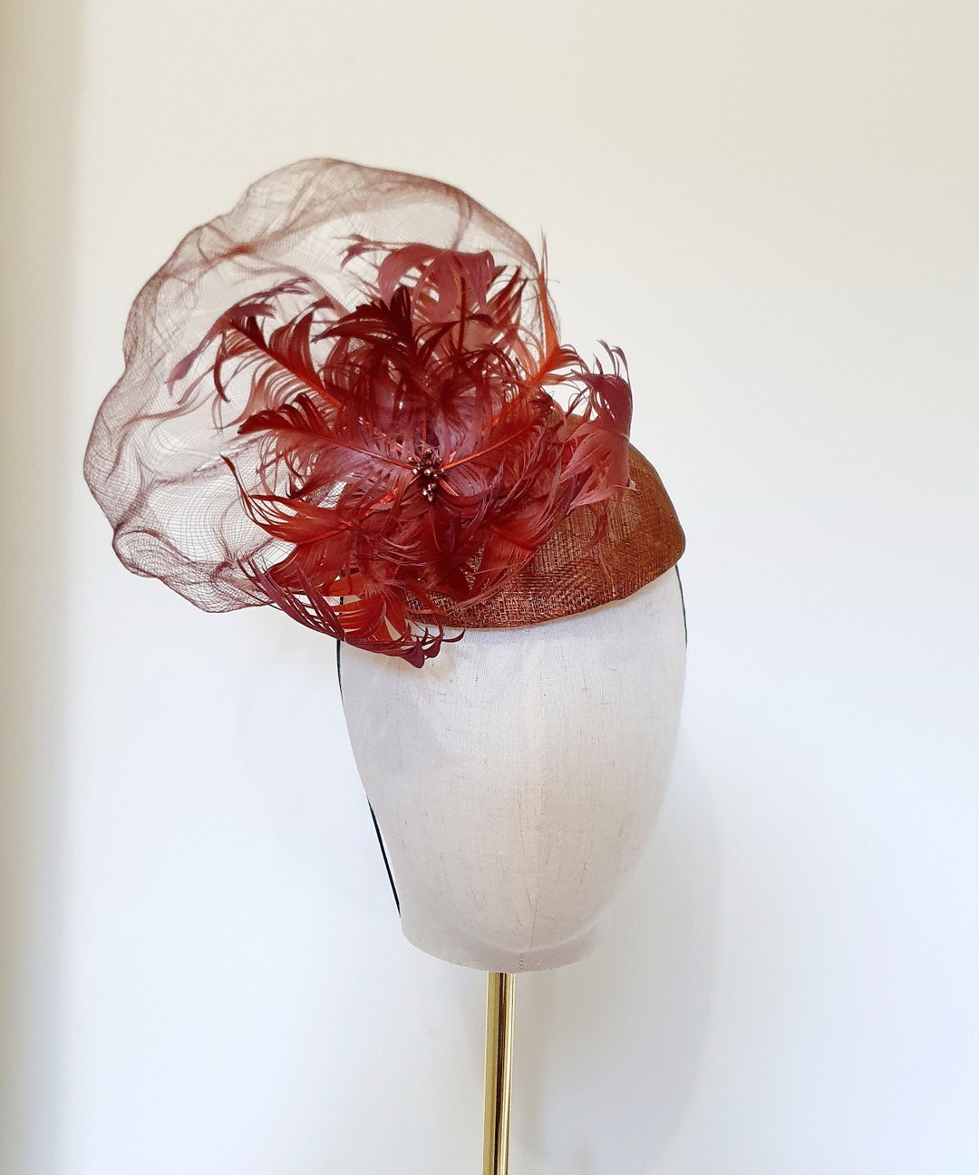 Bronze Dark Brown Stunning Feathers Round Hatinator Fascinator Wedding ...