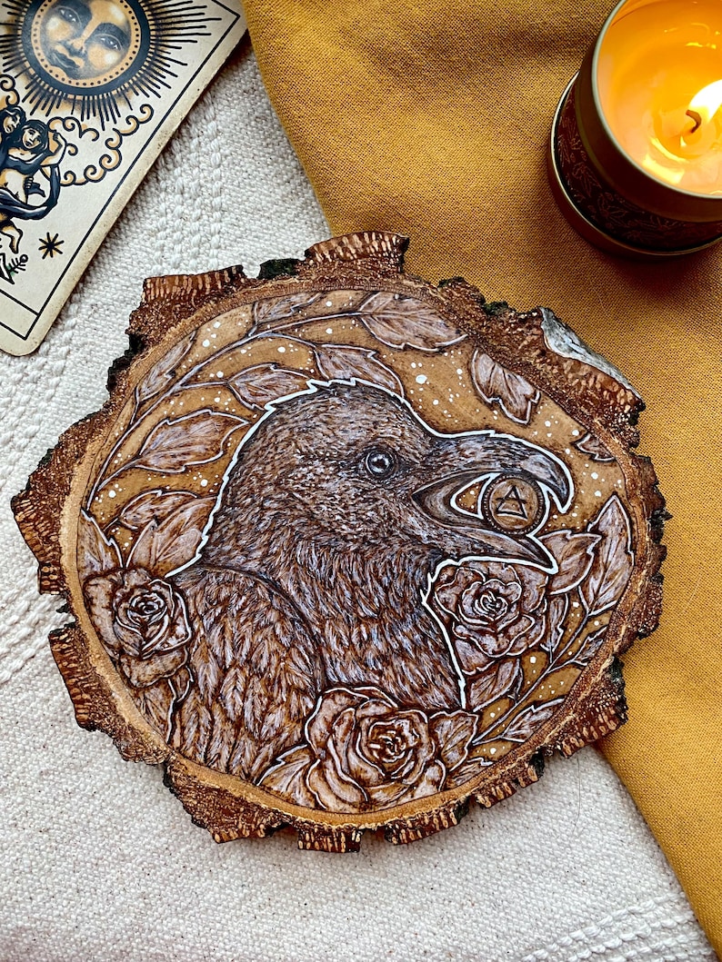 Crow Alchemy Air Element Birch Slice: Whimsigothic Witchy Wood Wall ...