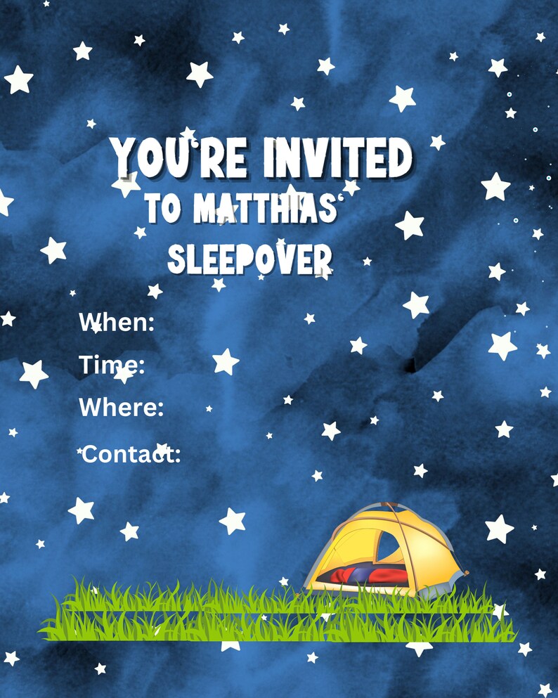 Editable Boys Birthday Sleepover Invitation Canva Template, Printable ...