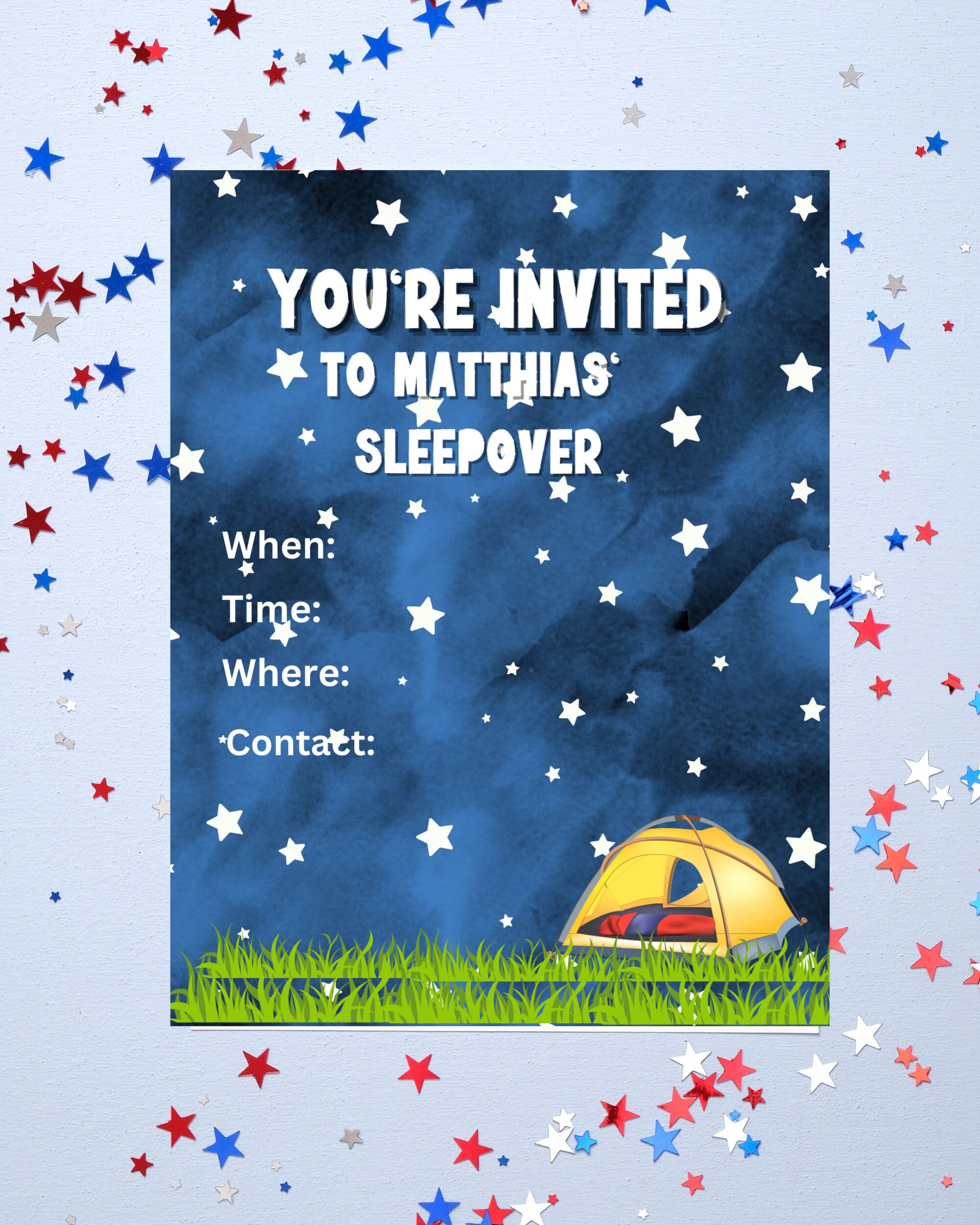 Editable Boys Birthday Sleepover Invitation Canva Template, Printable ...