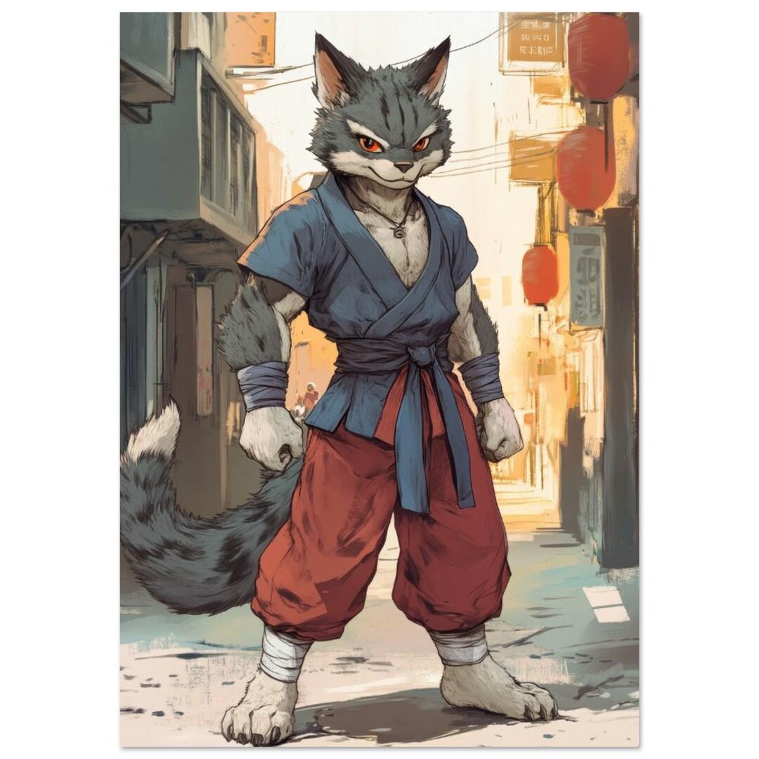 Ryuu, the Street Fighter, Kemono Anime Style on Premium Matte Paper ...