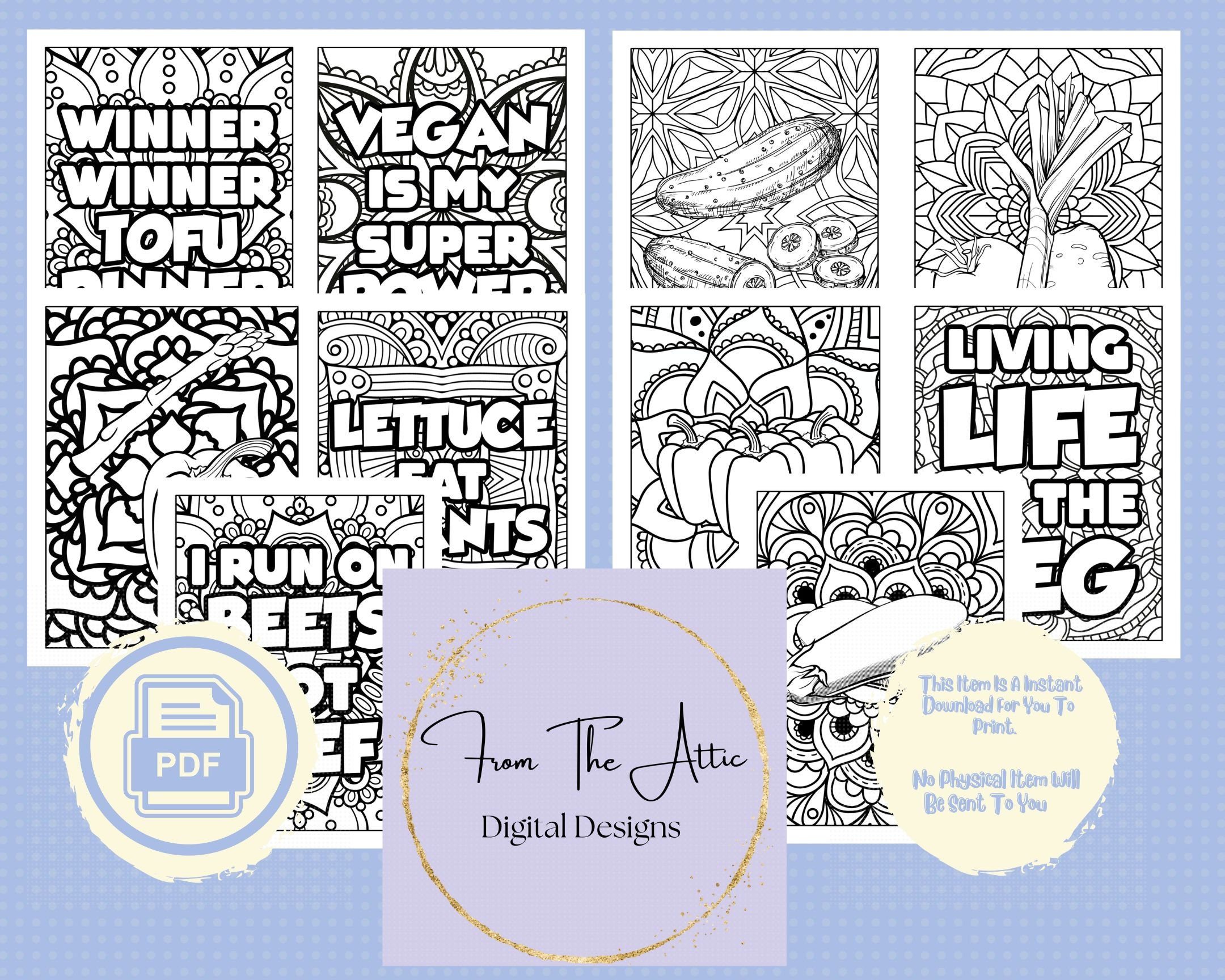 Vegan Coloring Book, Coloring Pages for Vegans, PDF File for Print at ...