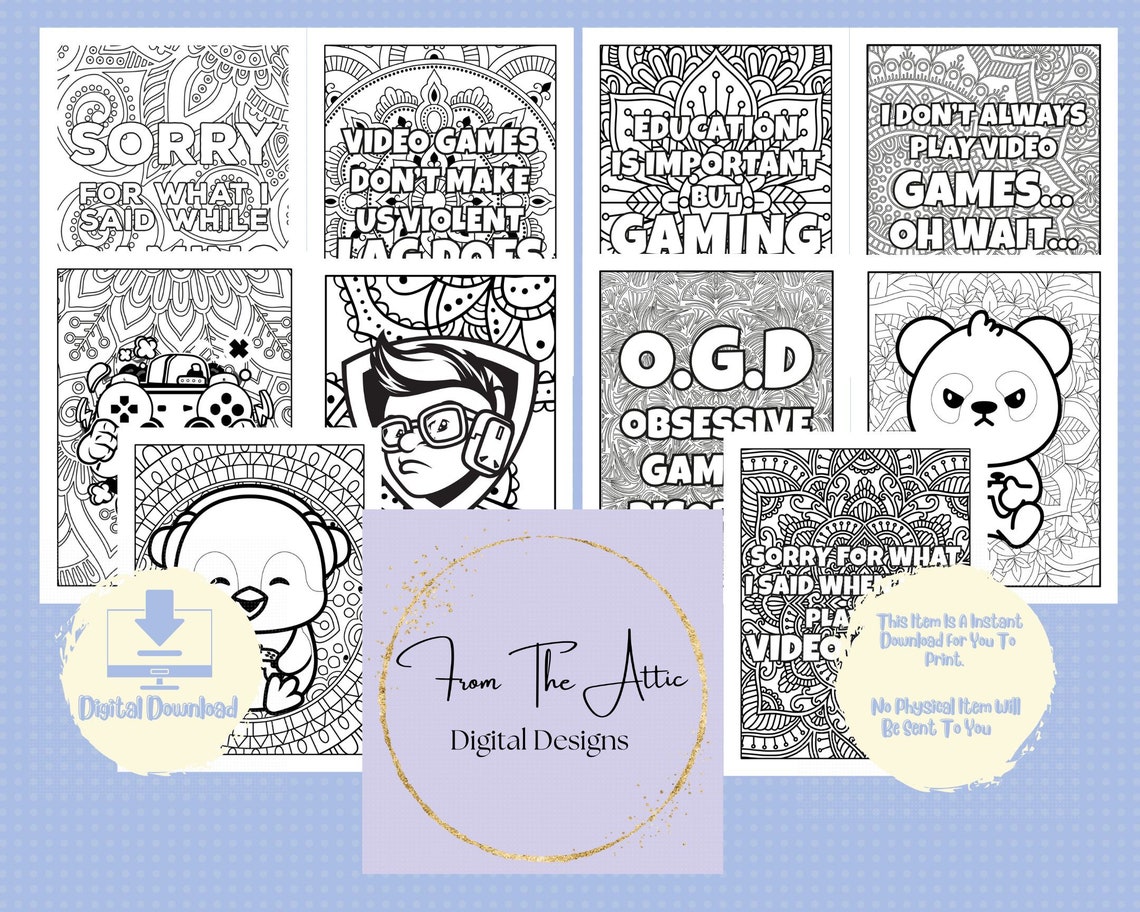 Gaming Coloring Book Coloring Pages for Gamer Video Game - Etsy