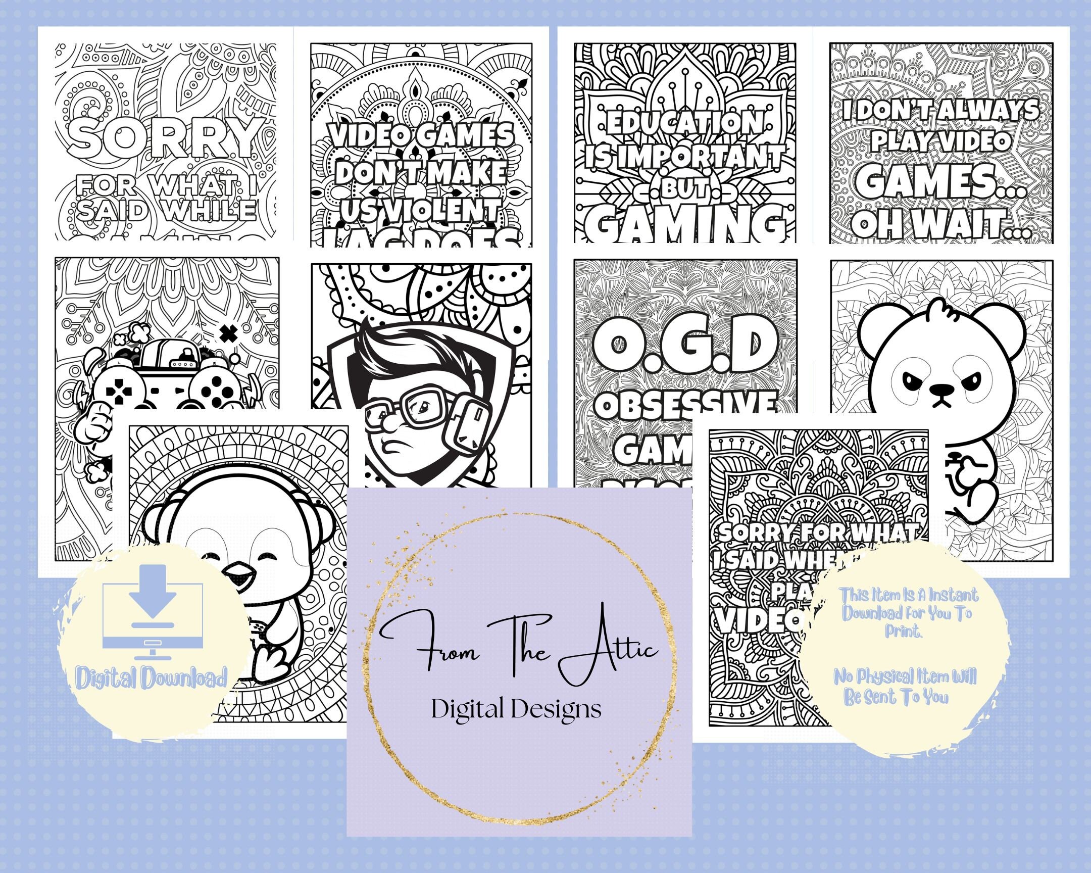 Gaming Coloring Book, Coloring Pages for Gamer, Video Game Coloring ...