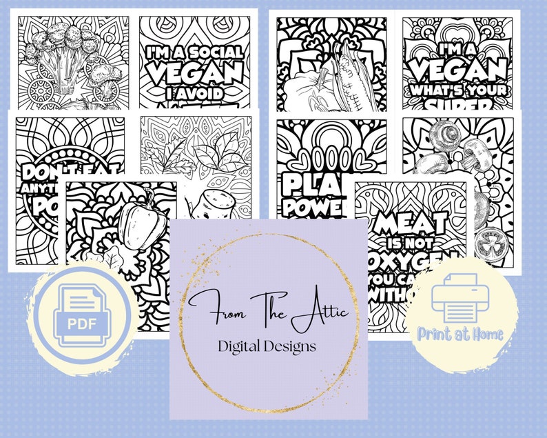 Vegan Coloring Book, Coloring Pages for Vegans, PDF File for Print at ...